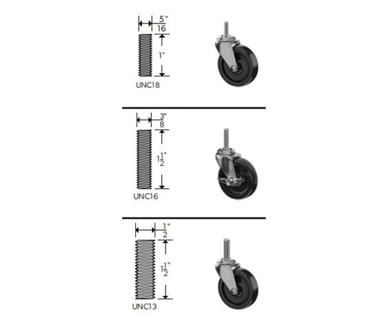 Threaded Stem Casters With Polyolefin WheelsMotion Savers