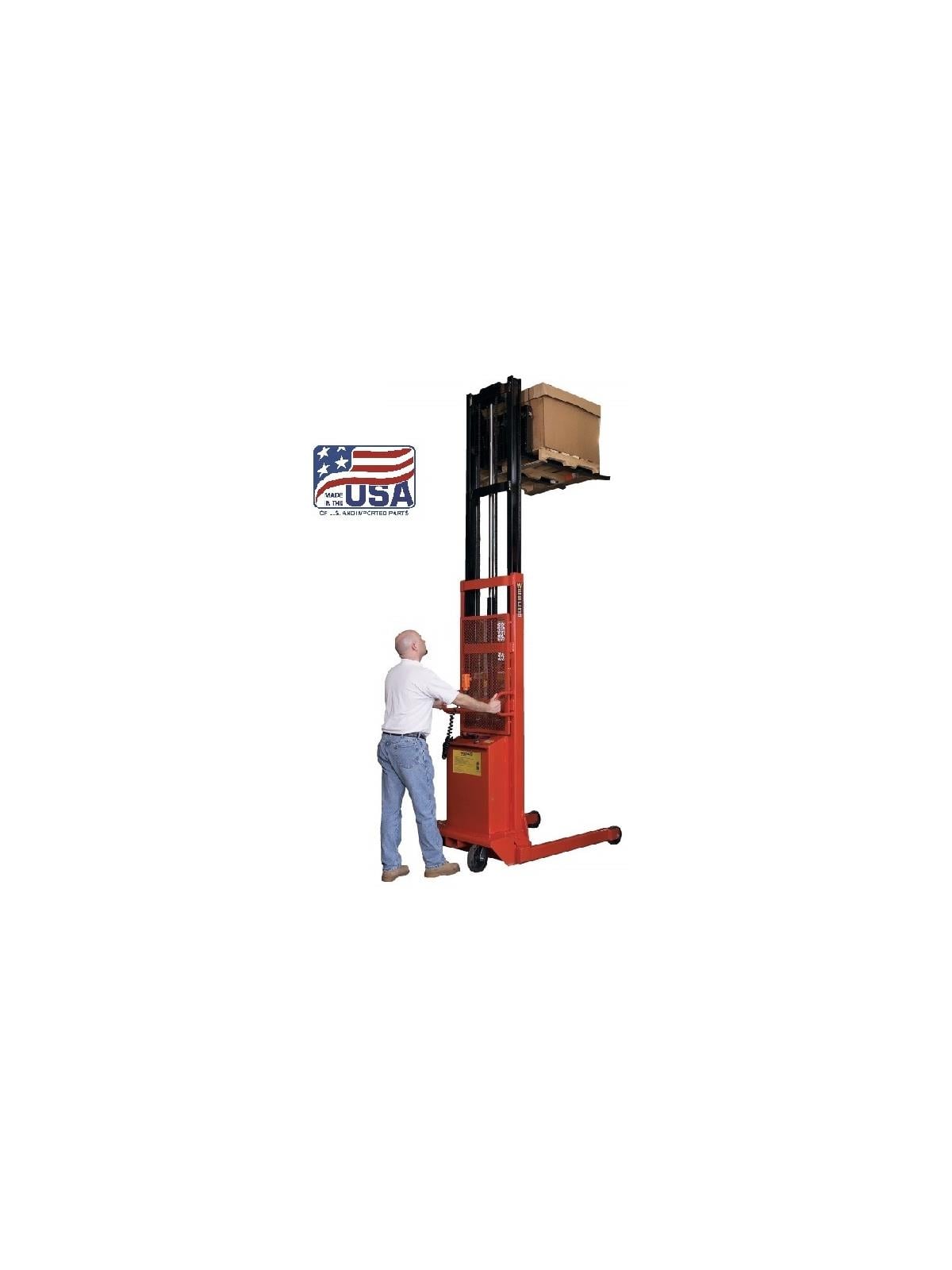 Battery Powered 1000 Lb. To 2000 Lb. Pallet Straddle & Platform StackersMotion Savers